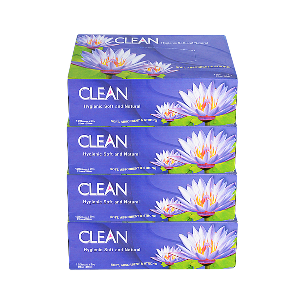 Clean Facial Tissue 2Ply 120 Sheets 4PCS | မျက်နှာသုတ်တစ်ရှူး | တစ်ရ ...